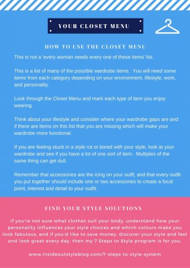 What Will You Choose from My Closet Menu Checklist? — Inside Out Style